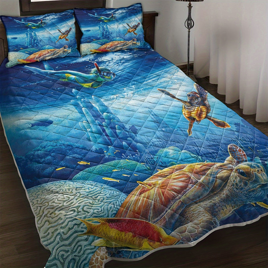 Bedding Sheet: Underwater World Diver & Ocean Sea Turtle – Diving ...
