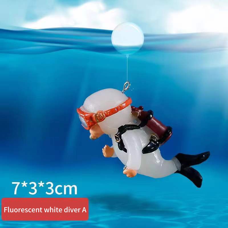 Cartoon Fat Man Diver Aquarium Decoration - Blue Resin Ornaments ...