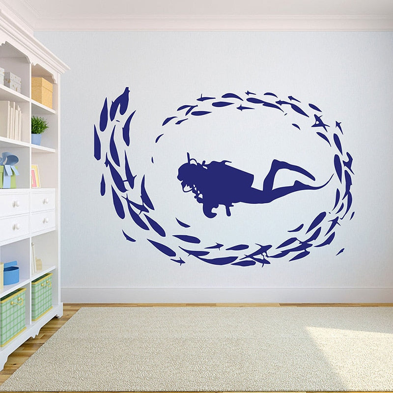 Wall Sticker: Scuba Diver with Fish – Diving Specials Shop